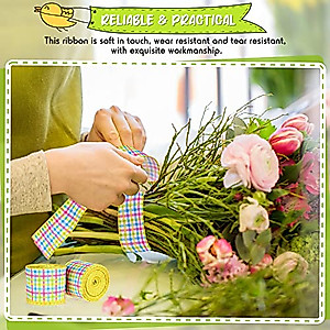 4 Roll 40 Yard Easter Spring Pastel Wired Ribbon, Gingham Ribbon Pink Blue Yellow Green Plaid Wired Ribbon for Wreaths Easter Plaid Ribbons for Home Decor DIY Wrapping Crafts Decoration (2.5 Inch)