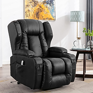 IPKIG Power Lift Recliner Chair for Elderly with Massage and Heating, PU Leather Electric Recliner Chair with USB Ports, Remote Control, 3 Positions, 2 Side Pockets for Home Living Room (L-Brown)