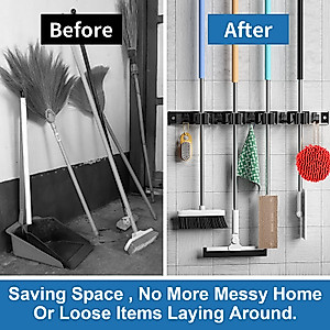 Piyl Broom Mop Holder Wall Mount, Hanger Mounted Metal Organization Garage Storage Garden Kitchen Tool Organizer for Home Goods