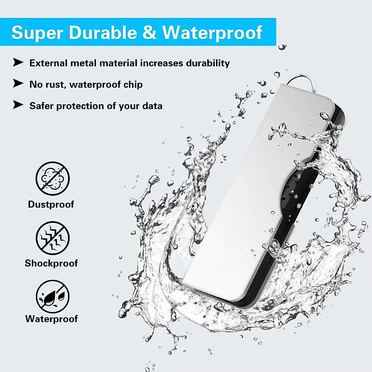 FBKK 64GB USB Flash Drive, Waterproof Memory Stick with Keychain, USB 2.0 Portable Thumb Drive for Storage and Backup