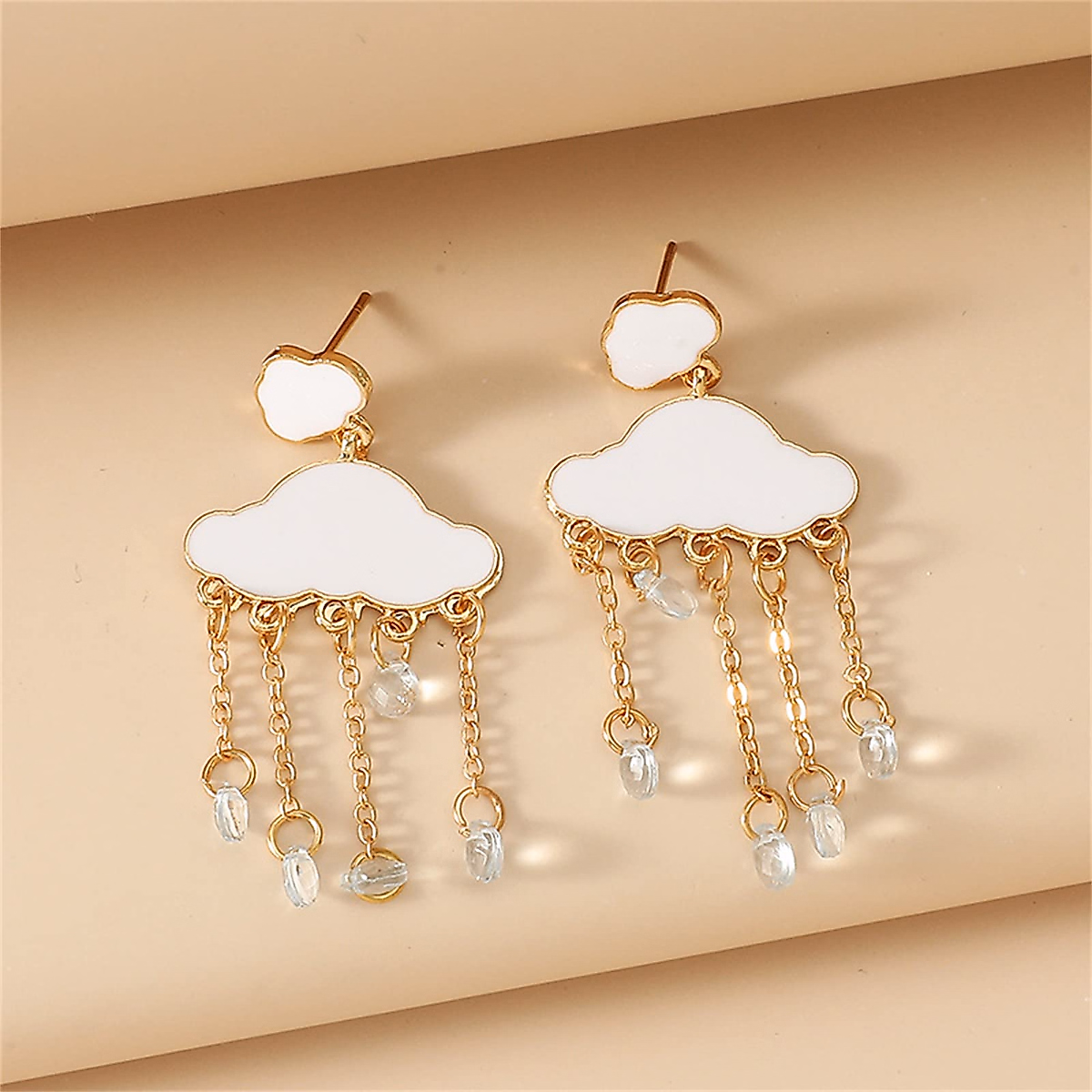 coadipress Cloud Earrings for Women Fashion s925 Silver Needle Long Tassel Gold Plated Raindrop Pearl Dangle Drop Statement Studs Earrings Jewelry (Big Cloud Tassel)