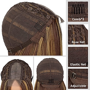 AISI HAIR Highlights Omber Blonde Wig for Women Synthetic Long Straight Hair Mixed Blonde Synthetic Hair Full Wig for Daily Use