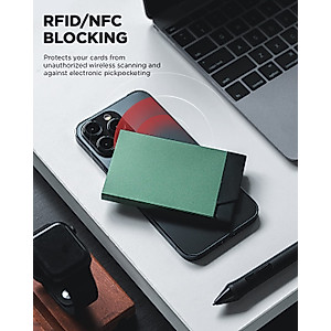 VULKIT Pop up Credit Card Holder Minimalist Metal Business Card Case RFID Blocking Front Pocket Wallet for Men or Women(Midnight Green)