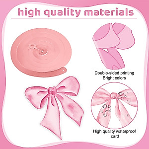 Pink Bow Birthday Decorations, Glitter Coquette Happy Birthday Banner, Girl Cute Themed Birthday Party Decorations With Happy Birthday Banner Bow Garland and Hanging Swirls Decor Supplies