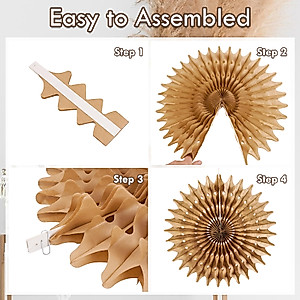 Easy Joy Boho Hanging Paper Fans White Brown Champagne Party Decorations Neutral Rustic Paper Fans Classroom Decoration for Baby Shower Birthday Wedding Bridal Party