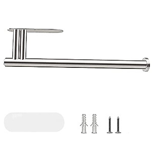 Angjiny Paper Towel Holder Wall Mount, Self Adhesive Or Drilling Under Cabinet Kitchen, Stainless Steel Paper Towel Roll Rack, Towel Roll Hanger for Bathroom(Silver)