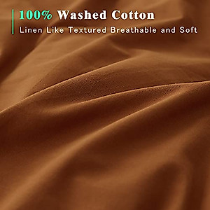 FANSTIVE Duvet Cover Queen, 100% Washed Cotton Linen Like Super Soft and Breathable, 3 Pieces Burnt Orange Bedding Duvet Covers, Farmhouse Comforter Cover Set with Zipper Closure(No Comforter)