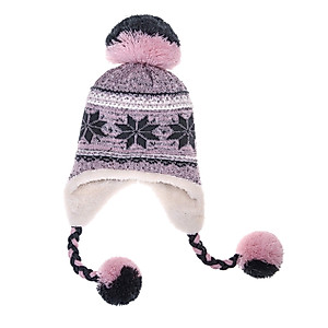 Dosoni Winter Hats for Women Knit Beanie Soft Warm Fleece Lined Long Ear Straps Snow Ski Cap with Pompom Pink