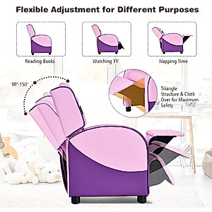 Fireflowery Kids Recliner Chair with Side Pockets, Adjustable Kids Couch Chair w/Footrest & Headrest, Ergonomic Toddler Furniture Sofa for Boys and Girls Room (Pink)