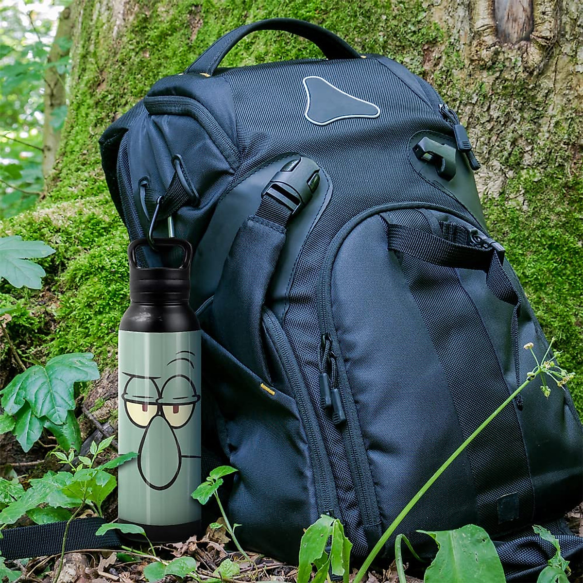 Spongebob OFFICIAL Squidward Angry Face 24 oz Insulated Canteen Water Bottle, Leak Resistant, Vacuum Insulated Stainless Steel with Loop Cap