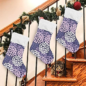 Kigai Christmas Stockings Purple Hydrangea Flower Large Candy Stockings Stuffers Kids Cute Xmas Sock Decorations 1PC for Home Holiday Party 12" x18"