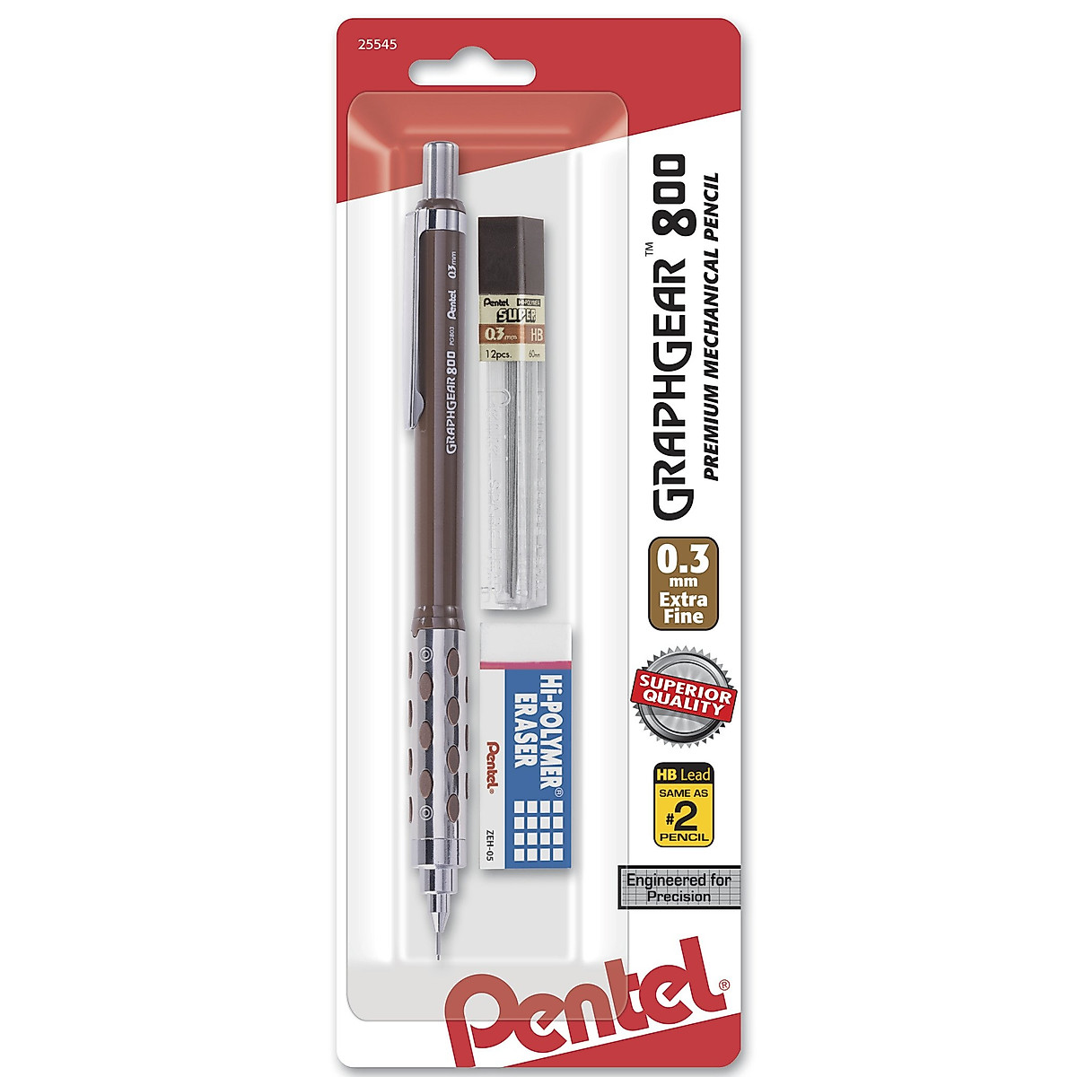 Pentel Graph Gear 800 Mechanical Drafting Pencil, 0.3mm, Brown Barrel with Lead (PG803LZBP)