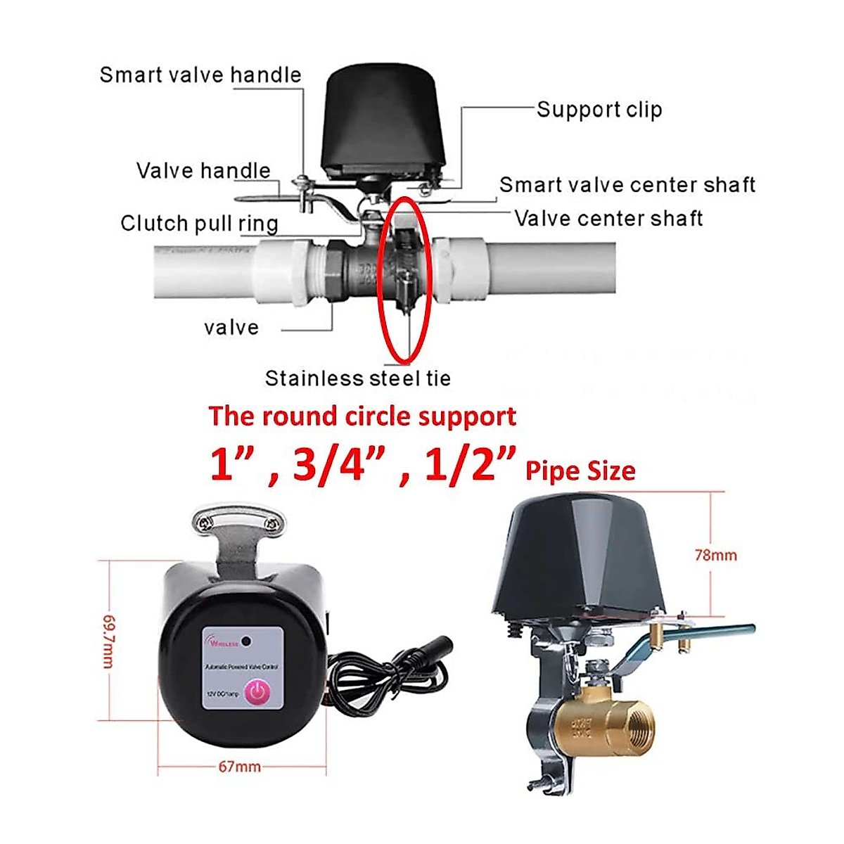 EVERSECU Tuya Smart WiFi & Bluetooth Smart Water Valve, Shutoff WiFi Control Water Valve Compatible with Alexa, Google and Application Program iOS/Android