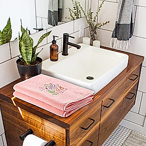 GreenPine 2 Pack Easter Hand Towels Pink Rabbit Tail 100% Cotton Embroidered Premium Luxury Decor Bathroom Decorative Dish Towels Set for Drying, Cleaning, Cooking, Holiday Towels Gift Set 14 "X 29"