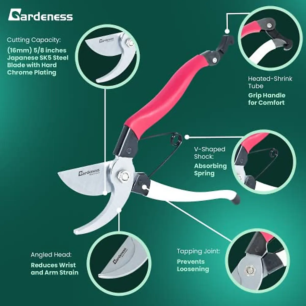 Gardeness Japanese Pruning Shears - Durable SK5 Steel