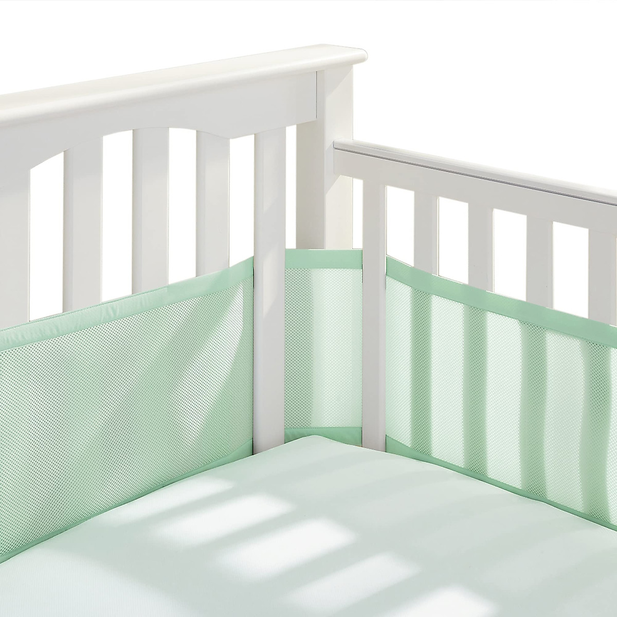 BreathableBaby Breathable Mesh Liner for Full-Size Cribs, Classic 3mm Mesh, Mint Green (Size 4FS Covers 3 or 4 Sides)