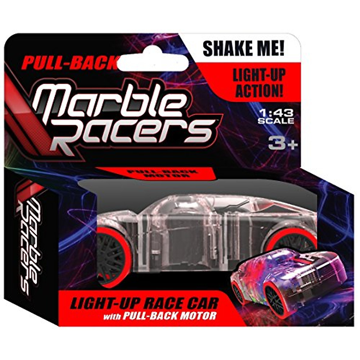 Marble Racers Light Up 1:43 Scale Race Car with Quick Shot Pull-Back Motor - Red Wheels