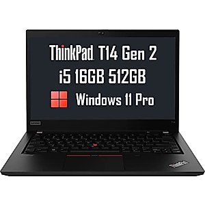 Lenovo ThinkPad T14 Gen 2 14" FHD (Intel 4-Core i5-1135G7, 16GB RAM, 512GB SSD, UHD Graphics) IPS Business Laptop, Backlit, Fingerprint, 2 x Thunderbolt 4, Webcam, 3-Year Warranty, Windows 11 Pro