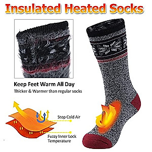 SPST Skiing Snowboarding Warm Thermal Socks, Women Fuzzy Adult Heated Stocking Hot Thick Insulated Cozy Outdoor Cold Weather Soft Fleece Comfy Adorable Funny Crew Floor Slipper Socks, 1 Pair Grey M