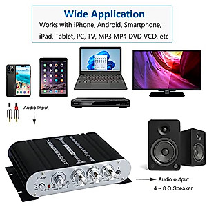 IXUFO 12V Mini Amplifier with 2.1 Channel Bass Subwoofer Output, 300 Watt Home Audio Music Stereo Hi-Fi Power Amp for PC TV Phone Car Vehicle B