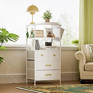 GipGiper 2 Tier Bookshelf with 4 Drawer, Tall Bookcase with Shelves, Wood and Metal Book Shelf Storage Organizer, Book Organizer Shelves for Bedroom, Living Room