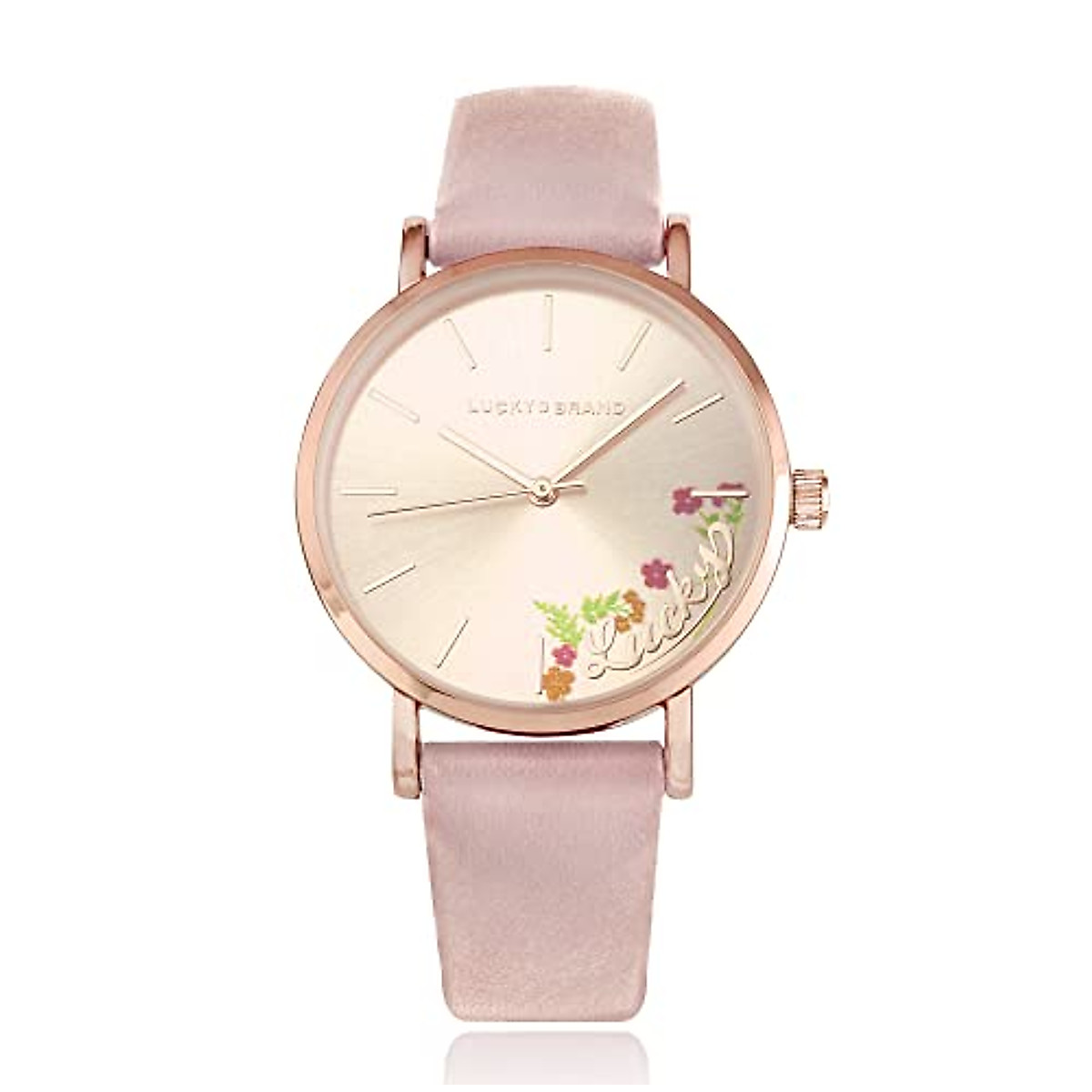 Lucky Brand Watches for Women Floral Dial with Genuine Leather Strap Quartz Movement Women's Wrist Watches Bracelet Gift for her Box Set (Rose Gold)
