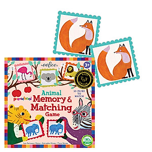eeBoo: Pre-School Animal Memory and Matching Game, 10 Pairs to Match, Developmental and Educational, Sturdy and Thick Tiles, for Ages 3 and up