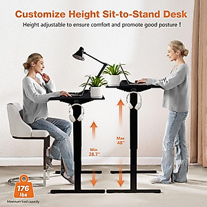 Sweetcrispy Electric Adjustable Height Standing Desk - 40 x 24 inch Sit to Stand Up Desk with Splice Board, Rising Home Office Computer Table with 2 Hook and Wire Hole for Work