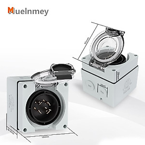 Muelnmey 20Amp Power Outlet Box,125/250Volt NEMA L14-20P Plug+ 3PCS Cable Glands 2 M25 (13-18mm) Connectors and 1 M32 (18-25mm) Connector