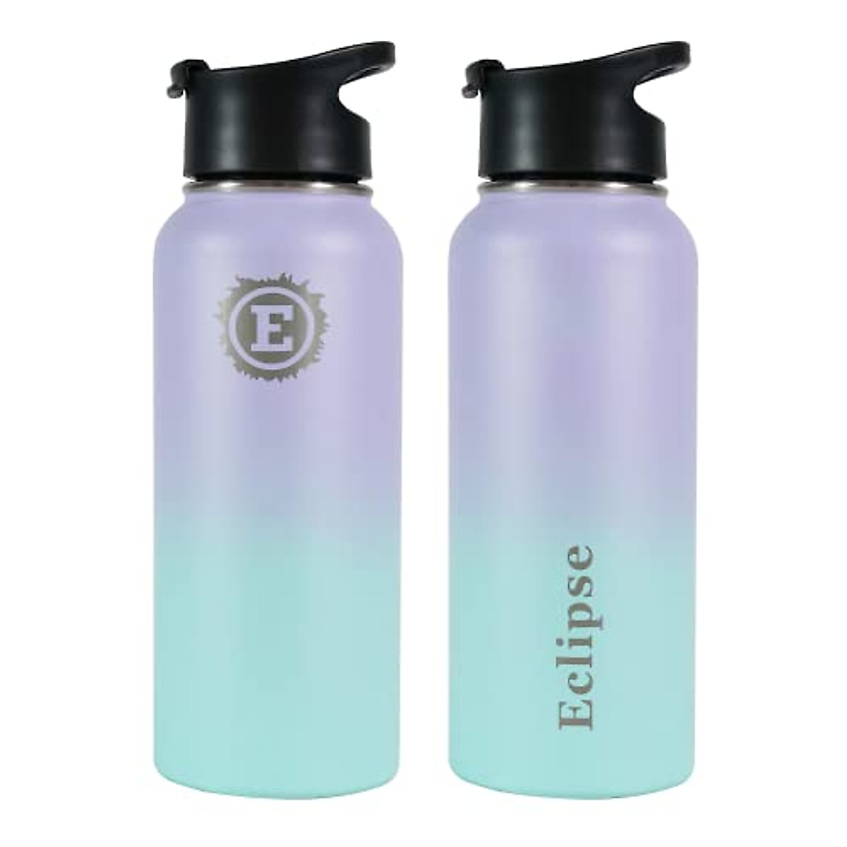 Eclipse 32 oz Insulated Stainless Steel Sports Water Bottle with 3 lids - Straw Lid, Flip Lid, Chug Lid, Sweat Proof, Leak Proof, Double Walled Vacuum Insulated (Relaxing Purple, 32oz)
