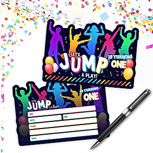 Simimi art 1st Bounce House or Jumping Theme Birthday Party Invitations - Trampoline Jump Birthday Invite - Trampoline Birthday Party - 30 Cards + 30 Envelopes