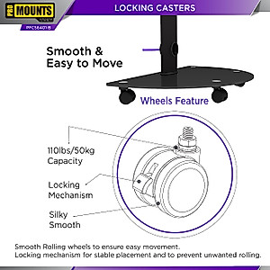 ProMounts Mobile TV Stand for 32" to 72" LCD LED Flat/Curved Panel TVs, ± 20° Swivel TV Cart Holds Up to 88lbs, Portable TV Stand with Max Vesa 600x400mm, TV Rolling Stand for Office/Home (Black)