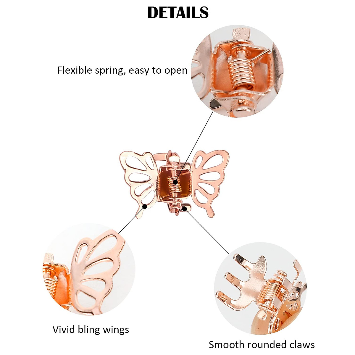 Wecoe 30 Pcs Small Butterfly Hair Accessories: Tiny Mini Claw Clips in Rose Gold, Silver, Black Metal - Cute Decorative Hair Clips for Kids, Toddlers, Women - Christmas Gift