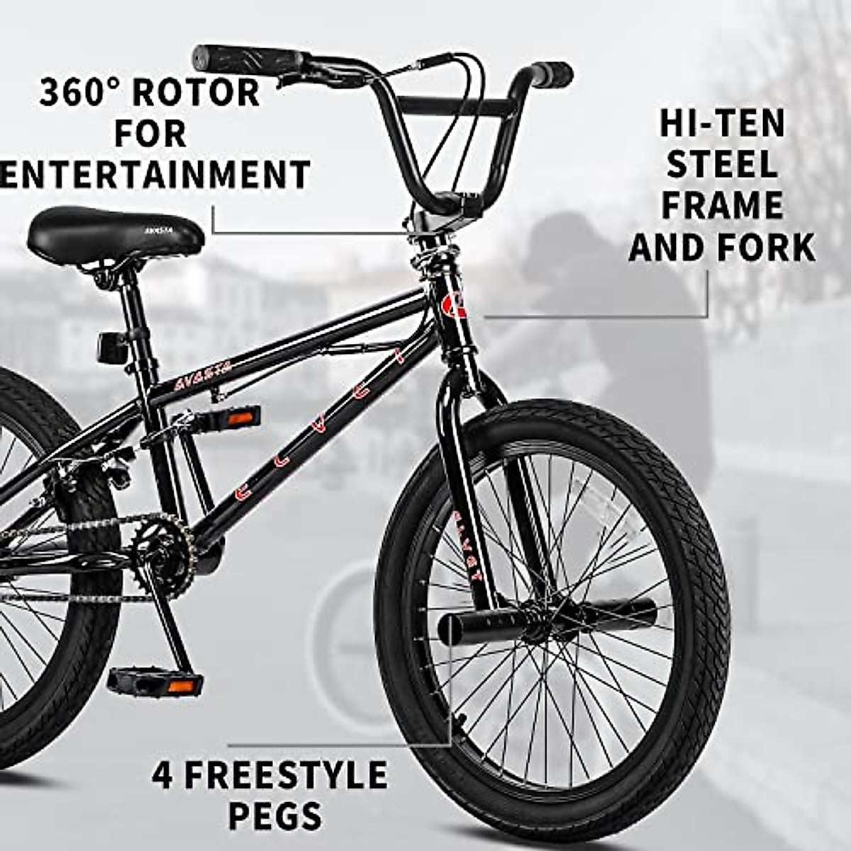 AVASTA Kids Bike 20 Inch BMX Freestyle Bicycle for 6 7 8 9 10 11 12 13 14 Years Old Boys, Freewheel Kids Bike with 360 Gyro Rotor/4 Pegs/Handbrake/Rear U-Brake, Black Red