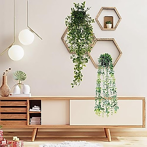 MARTINE MALL 2 Packs Artificial Hanging Plants Fake Hanging Plants, Small Potted Hanging Plants Fake Plants Mandala Hanging Vine Eucalyptus Vine for Shelf Home Office Bedroom Indoor Outdoor