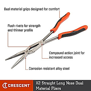 Crescent 2 Piece X2 Straight and Bent Long Nose Dual Material Plier Set - PSX204C , Red