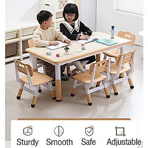 MilleLoom Kids Table and Chair Set, Height Adjustable Toddler Arts & Crafts Table and 6 Chair Set for Ages 2-10,Max 300lbs Kids Activity Art Table for Classroom Daycares,Home