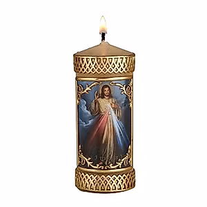 Hand Crafted Divine Mercy Catholic Prayer Candle, Unscented Decorative Candles for Devotional, Religious Gifts for Christian Families, 4.75 Inches