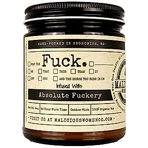 Malicious Women Candle Co - All The Fucks, Oakmoss & Amber Infused with Absolute Fuckery, All-Natural Soy Candle, 9 oz