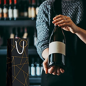 Gold Wine Gift Bags - Set of 6 - Assorted Black & Gold Gift Bags With Handles + Name Tags. - Modern Geometric Metallic Gift Bags - Perfect for Christmas, Birthdays, Anniversaries, Bridal Showers, Thank You Gifts, Housewarming Dinner Party, Weddings, & mor