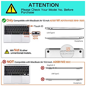 MOSISO Compatible with MacBook Air 13 inch Case 2022 2021 2020 2019 2018 Release A2337 M1 A2179 A1932 Touch ID, Plastic Artistic Leaf Hard Shell Case&Keyboard Cover&Screen Protector, Transparent