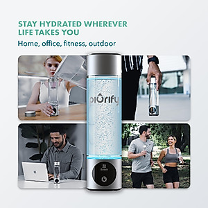 PIURIFY - 9.5 Oz Hydrogen Water Bottle Generator - up to 4100ppb Easy to use Hydrogen Water Machine with Advanced SPE/PEM Technology, Water Ionizer, Hydrogenated Water, Hydro Water Bottle (Silver)