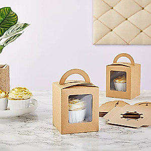 Kraft Paper Cupcake Gift Boxes with Clear Display Window, Individual Serving Bakery Box (100 Pack)