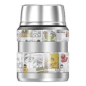 Sesame Street Character Comic Panels THERMOS STAINLESS KING Stainless Steel Food Jar with Folding Spoon, Vacuum insulated & Double Wall, 16oz