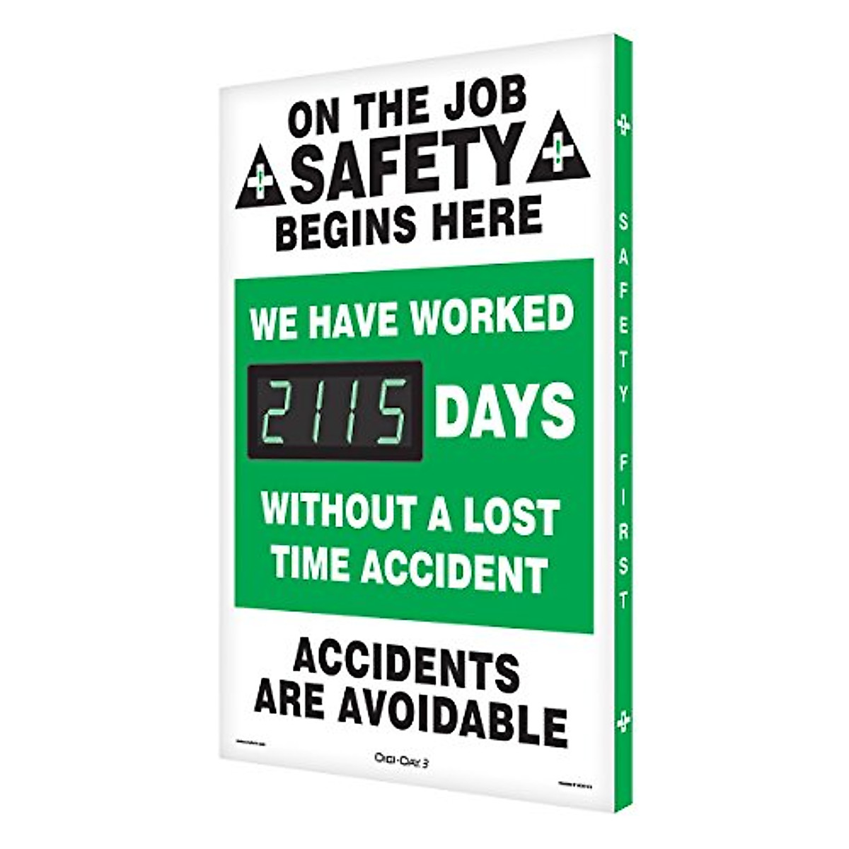 Accuform SCK115 Aluminum Digi-Day Electronic Scoreboard, "ON THE JOB SAFETY BEGINS HERE - WE HAVE WORKED #### DAYS WITHOUT A LOST TIME ACCIDENT - ACCIDENTS ARE AVOIDABLE"