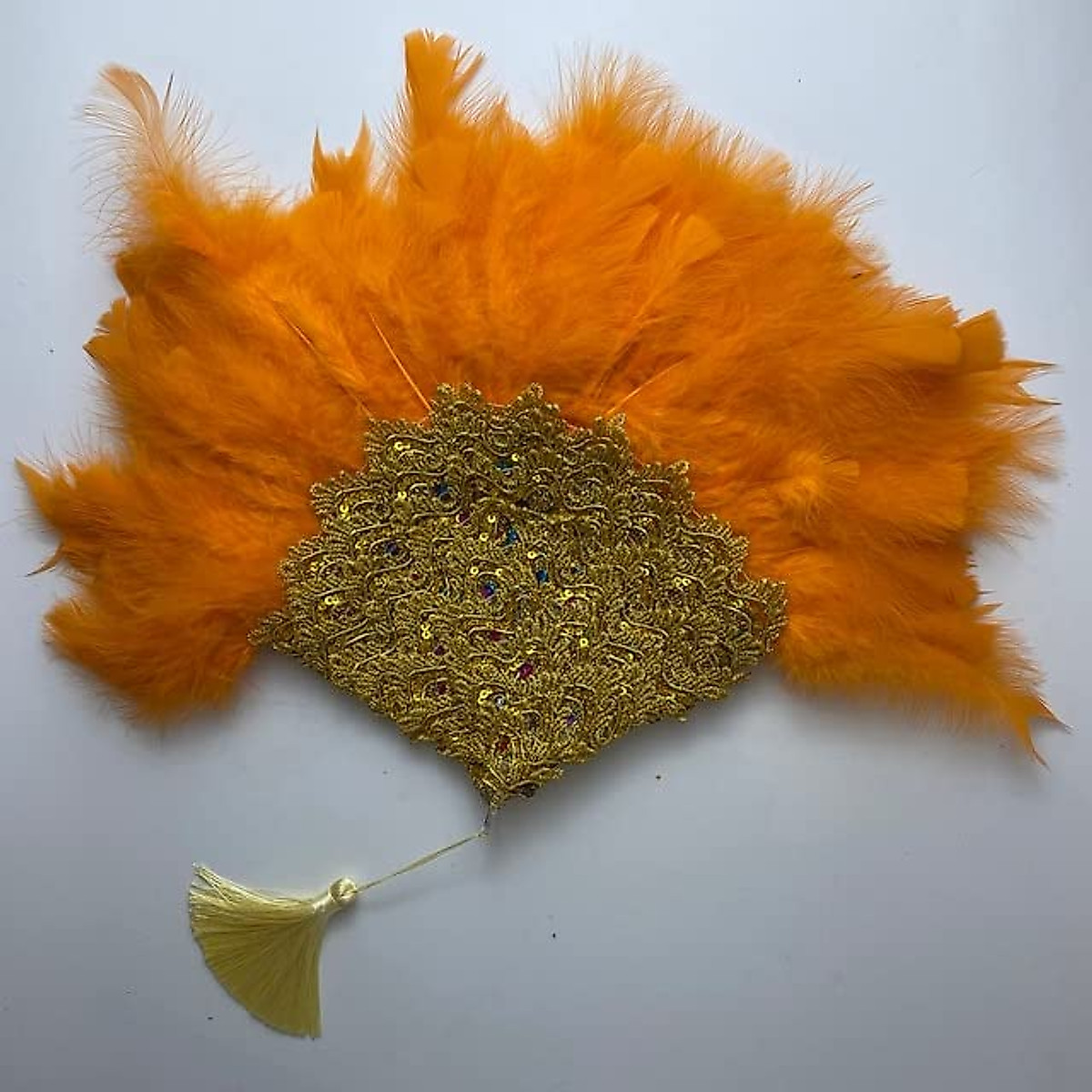 Msbfea Big Size Design African Orange Feather Fan Ladies Wedding Feather Fan for Bride Double Side Feather Nigerian Flower - 35cmx45cm Color 938