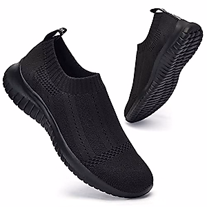 LANCROP Women's Casual Tennis Shoes - Comfortable Knit Gym Walking Slip On Sneakers Wide 8.5 M US, Label 39 All Black