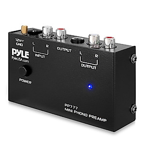 Pyle PP777 Phono Turntable Preamp Mini Electronic Audio Stereo Phonograph Preamplifier Input, RCA Output & Low Noise Operation Powered by 12 Volt DC Adapter