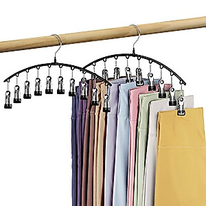 Legging Organizer for Closet, RELBRO 2 Packs Closet Leggings Hangers with 20 Rubber Coated Clips Multifunctional Closet Organizer with 360° Rotatable Hook for Pants Shorts Hats Tanks - Black