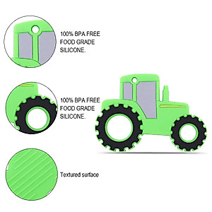 Baby Tractor Car Silicone Teether,Sensory Chew Toys,BPA Free Soft and Effective Infant Teething Pain Relief Toys,Freezer Safe,Food Grade Silicone,Best Shower Gift for Boys and Girls (Green)